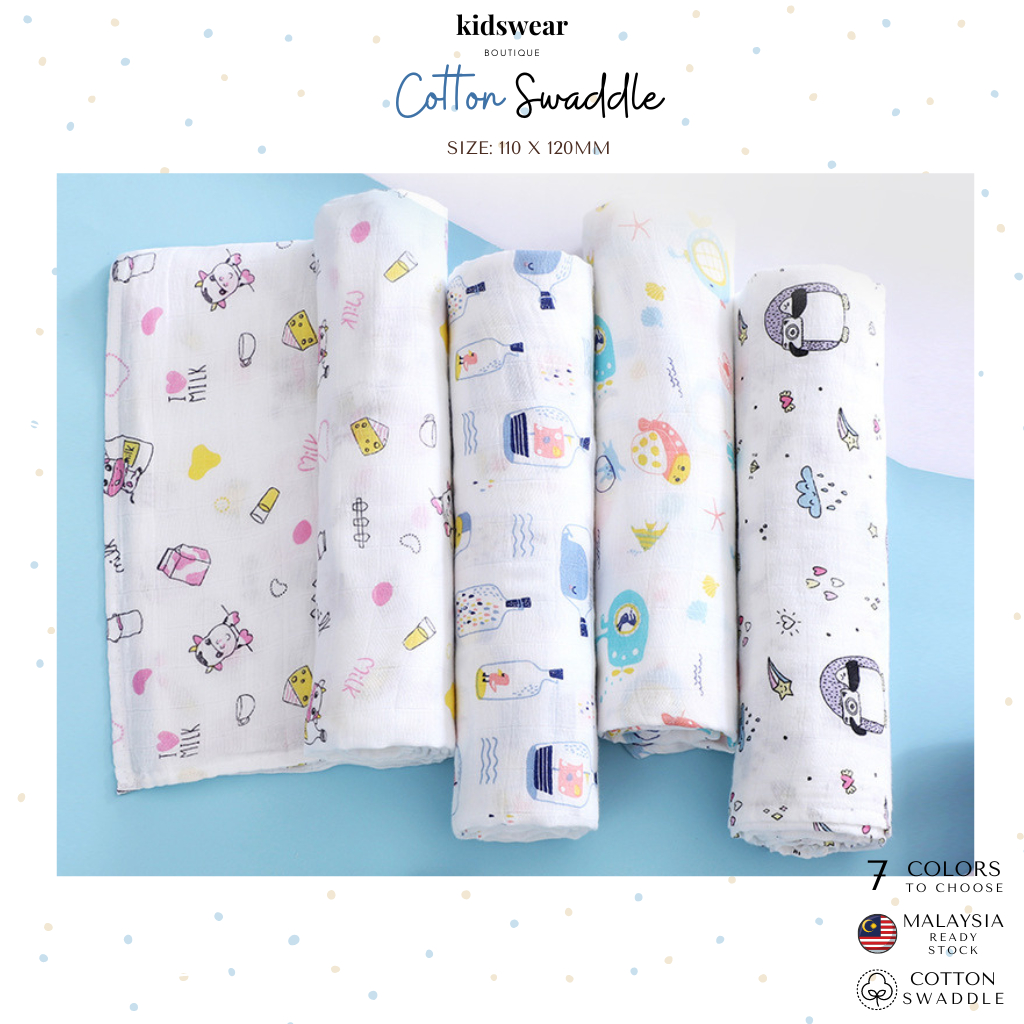 [Baby Swaddle] Newborn Baby Muslin Swaddle Soft Blanket Kain Bedung ...