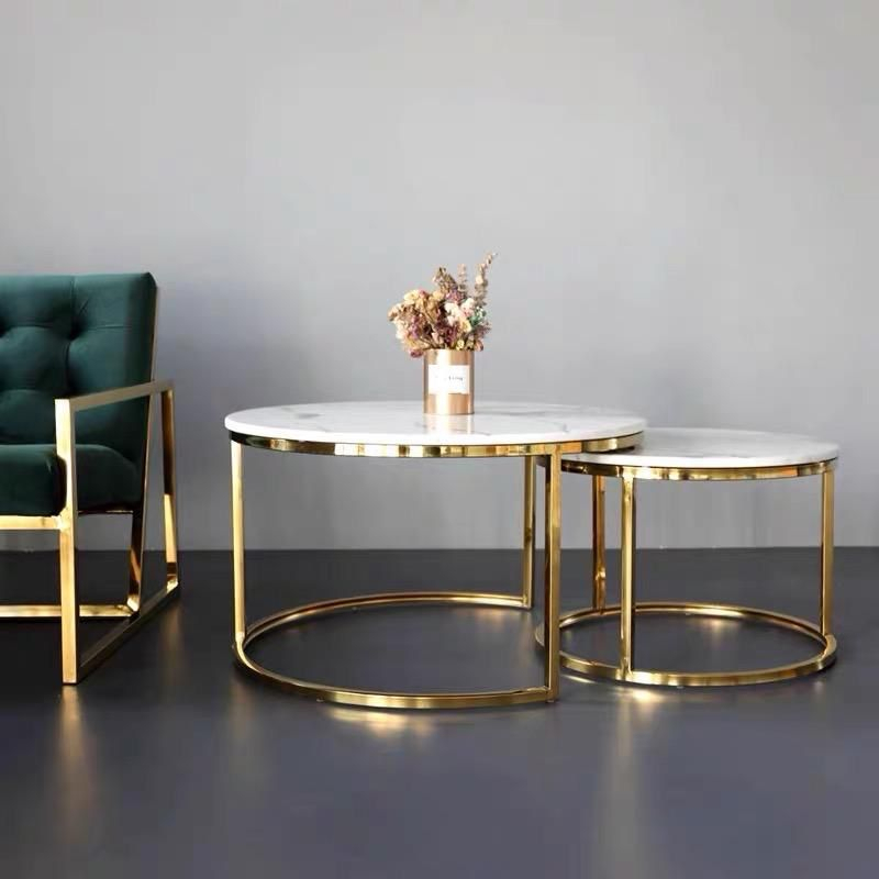 [NHS] COFFEE TABLE 2IN1 I SINTERED STONE TOP I STAINLESS STEEL GOLD I ...