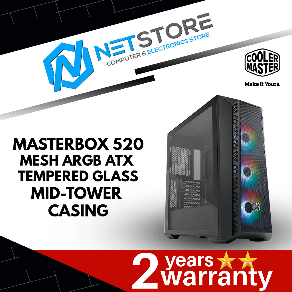 COOLER MASTER MASTERBOX 520 MESH ARGB ATX TEMPERED GLASS MID-TOWER ...