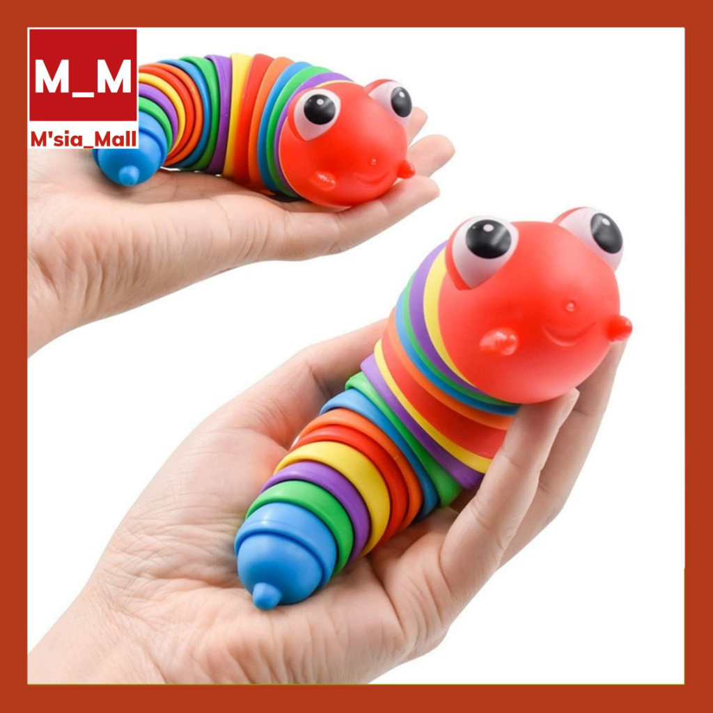 Baby Sensory Fidget Toys Rainbow Twisting Caterpillar Mainan Viral ...