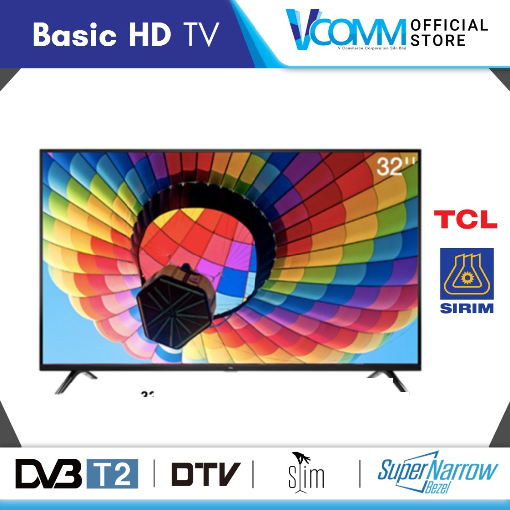 TCL HD LED TV Digital TV with DVB-T2 Decoder/MyTV Wide Viewing Angle/Dolby Audio/HDMI/USB (32 ...