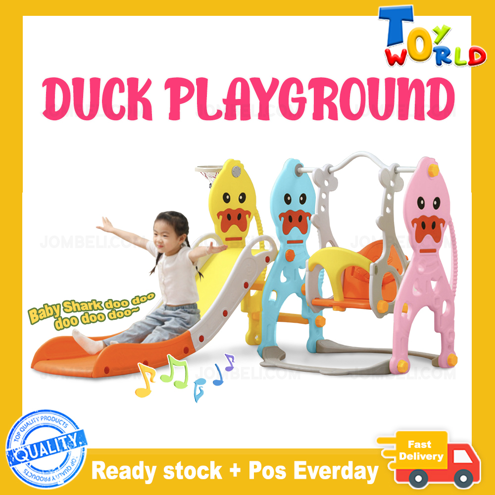 DUCK PLAYGROUND 3 IN 1 Swing Slide with Basketball Hook Play Set ...