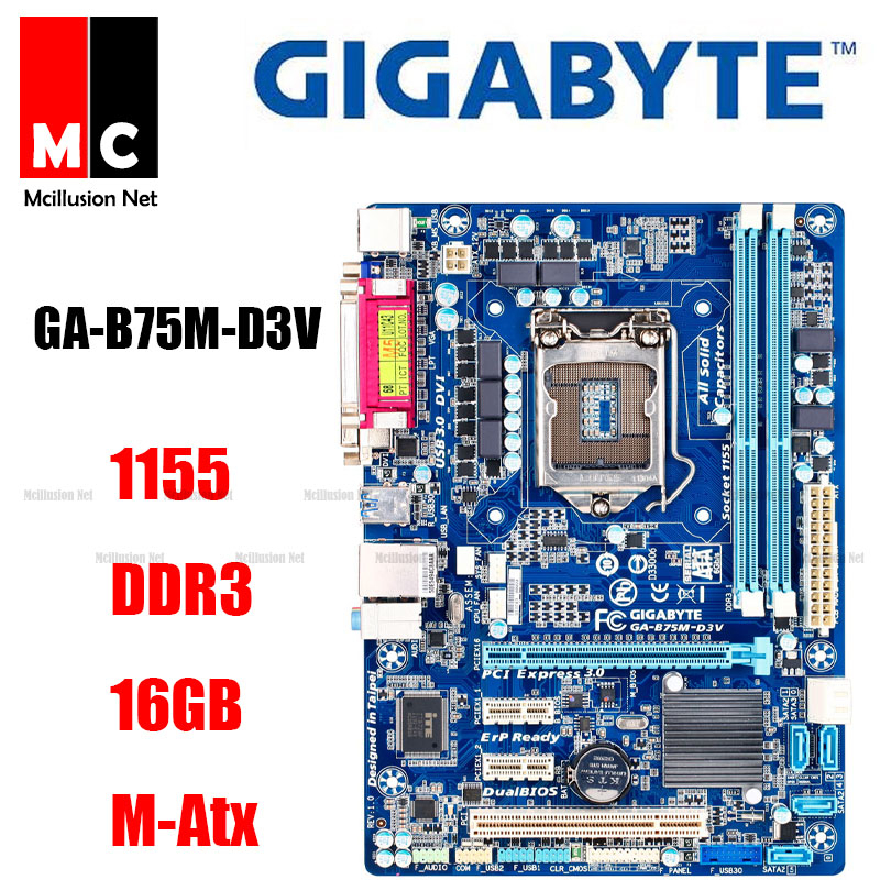 Gigabyte GA-B75M-D2V desktop motherboard DDR3 LGA 1155 USB2.0 USB3.0 VGA DVI Mobo Mainboard ...