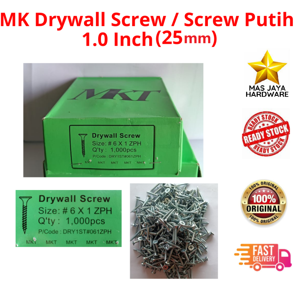 250, 500pcs #06X1" (25mm) MK WHITE DRYWALL SCREW CEILING PLASTER SCREW ...