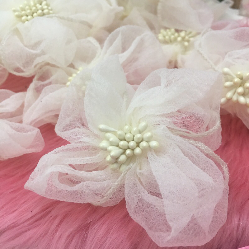 BC0238_1pcs 10cm Creamy White Chiffon Tulle Mesh Flowers Gauze Flower ...