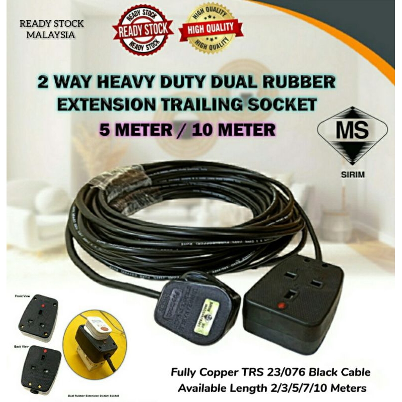 Heavy Duty 2 Way Dual Rubber 2/3/5/7/10 Meters TRS Black Cable ...