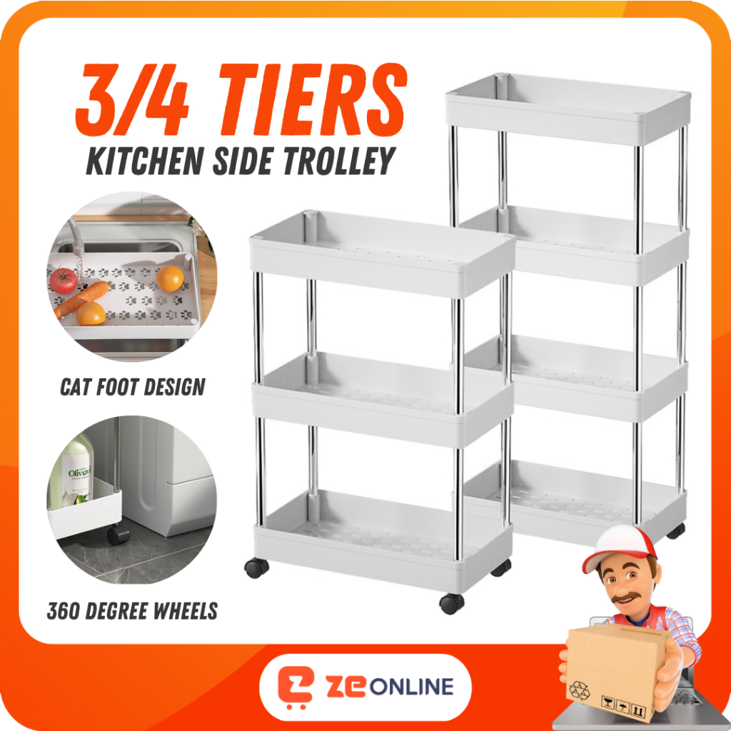 New Generation 3/4 Tiers Kitchen Bathroom Movable Side Trolley Storage ...