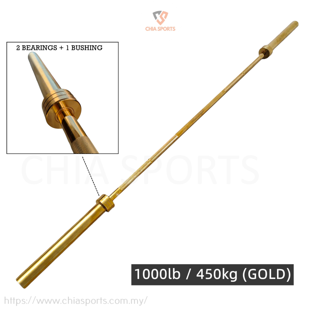 GOLD Bearing Olympic Barbell 20kg 2.2m 5cm Max Load 700lb / 1000lb Long ...