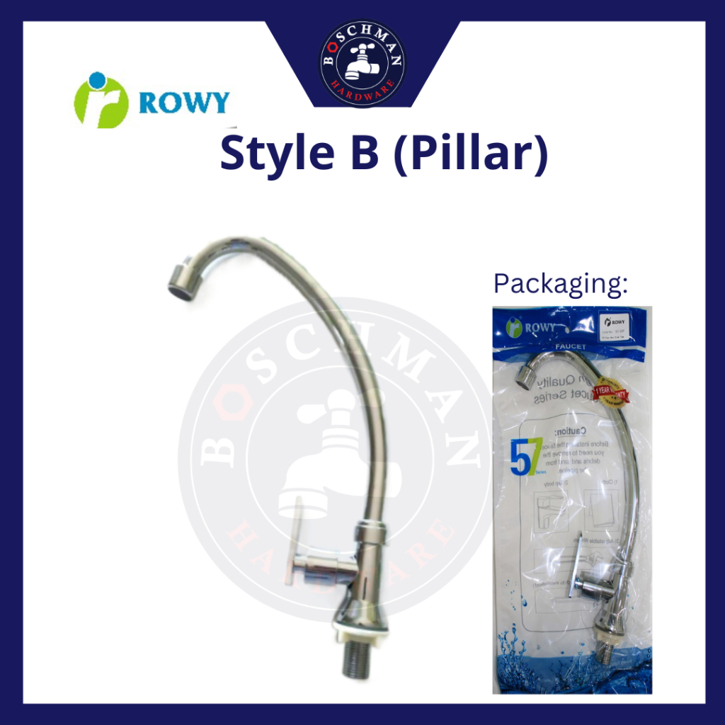 ROWY Pillar Wall Sink Tap Kitchen Sink Faucet Chrome Water Tap Wall ...