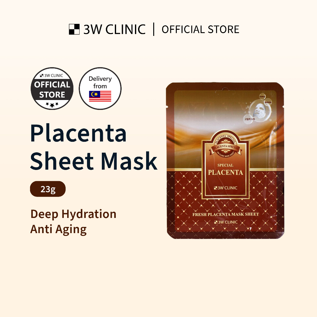 3W Clinic Placenta Mask Sheet 23ml Whitening Moisturizing Anti-Aging ...