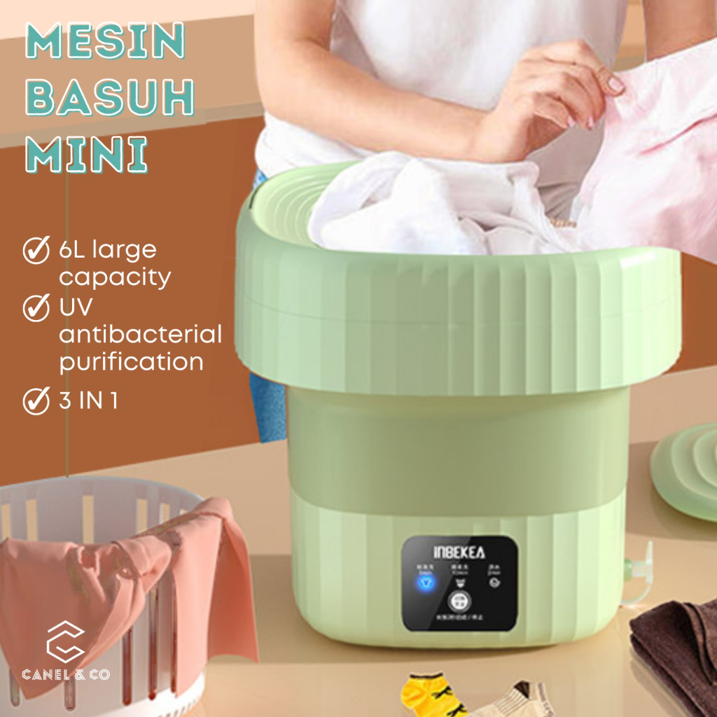 6L Portable Mini Washing Machine Foldable with Drain Compact Auto ...