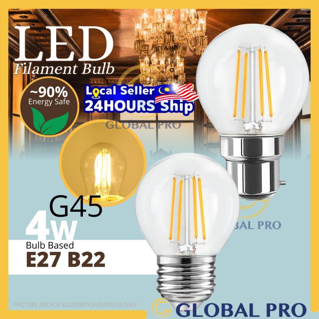 G45 4W Filament Ping Pong Bulb B22/E27 Energy Saving Bulb Mentol Lampu ...