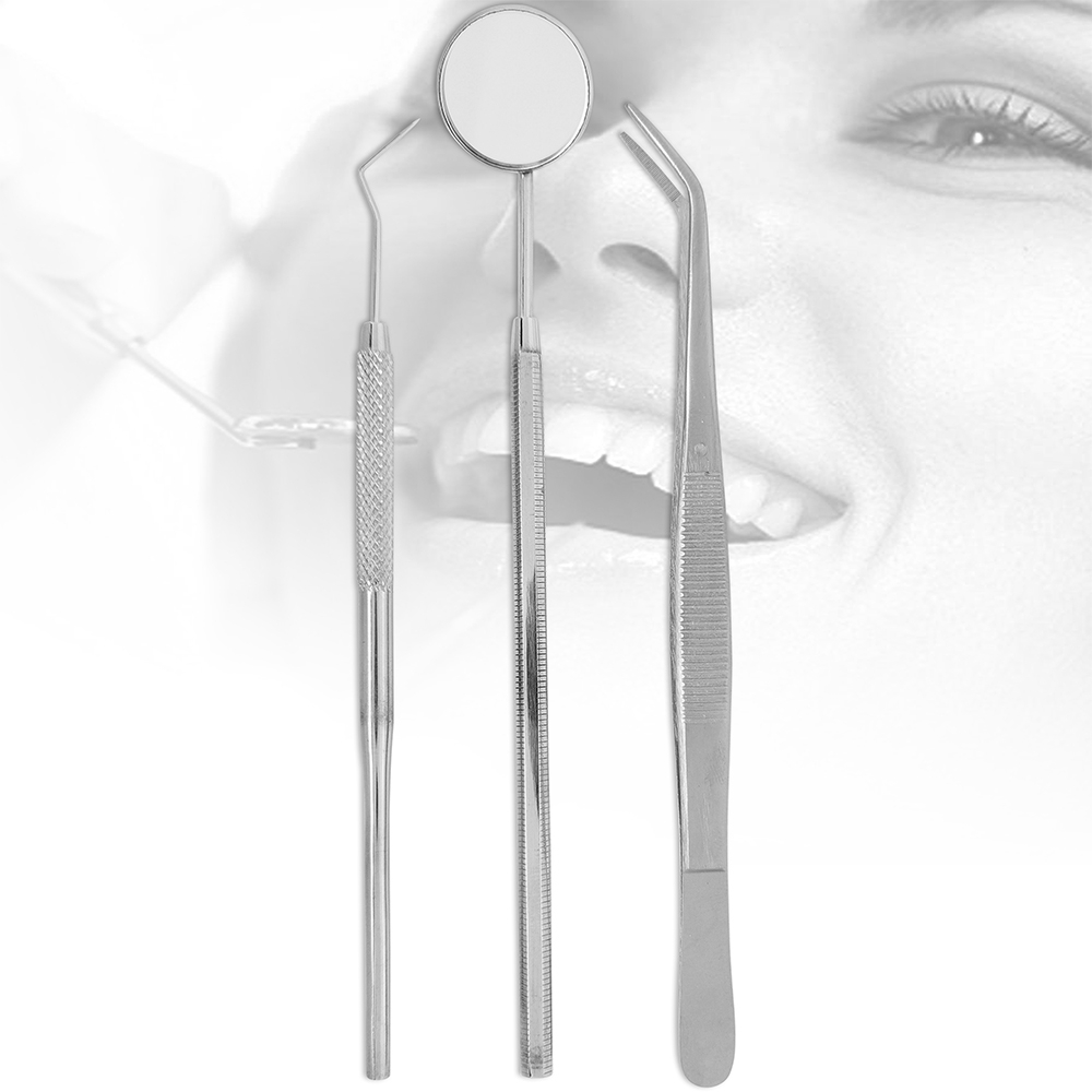 Dental 3 Pieces Exam Set Dentist Students Tweezer Mouth Mirror, Probe ...