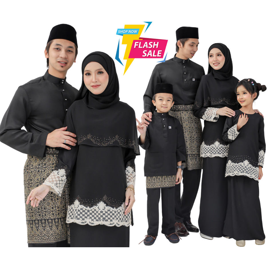 SET FAMILY WARNA BLACK | BAJU RAYA SEDONDON | KURUNG MODEN MELATI | IBU ...
