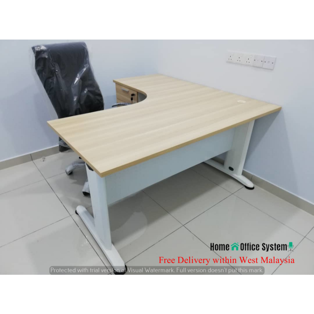 L Shape Office Table With 2D1F Pedestal + J Metal Leg (5 X 5 and 6 X 5 ...