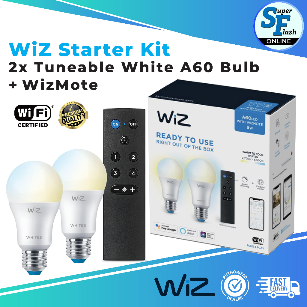 Philips WiZ E27 Smart Lighting Tunable White Bulb Starter Kit with WiZ ...