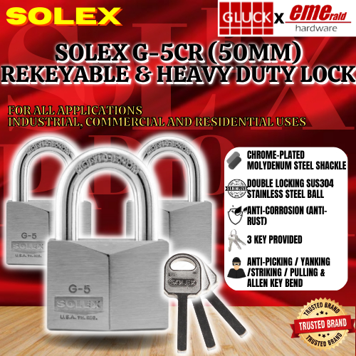 SOLEX 50MM CHROME PADLOCK-G5 pad lock quality untuk rumah solex tahan ...