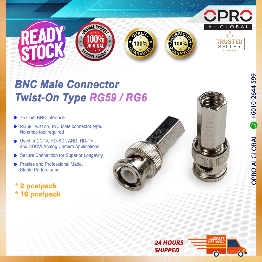 Test-Passed CCTV BNC RG59 / RG 6 MALE (TOT)TWIST ON TYPE Connector ...