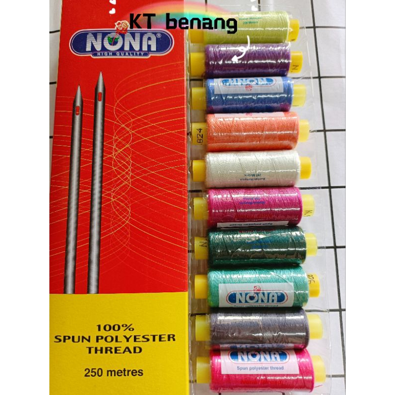 10Pcs- NONA Benang Jahit 250M/Spun Polyester Sewing Thread | Shopee ...