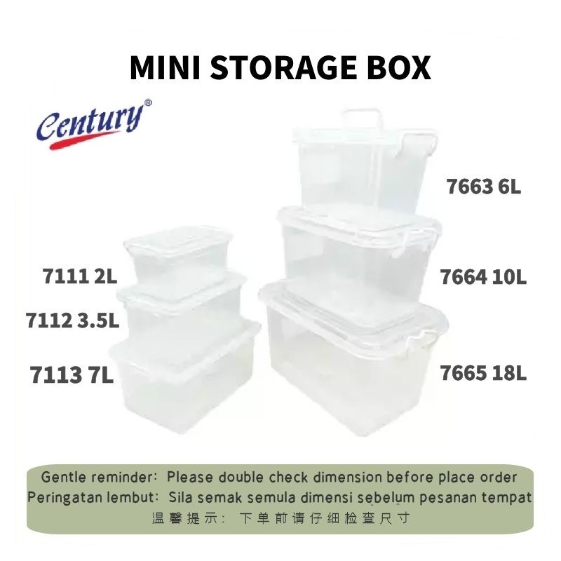Century Mini Storage Box 2L 3.5L 7L Small Box Kotak Penyimpanan Serbaguna Kotak Kecil 7111 7112 ...
