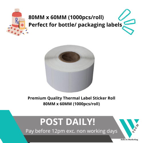 Barcode Label Thermal Sticker Roll 80MM x 60MM (1000pcs/roll) | Shopee ...
