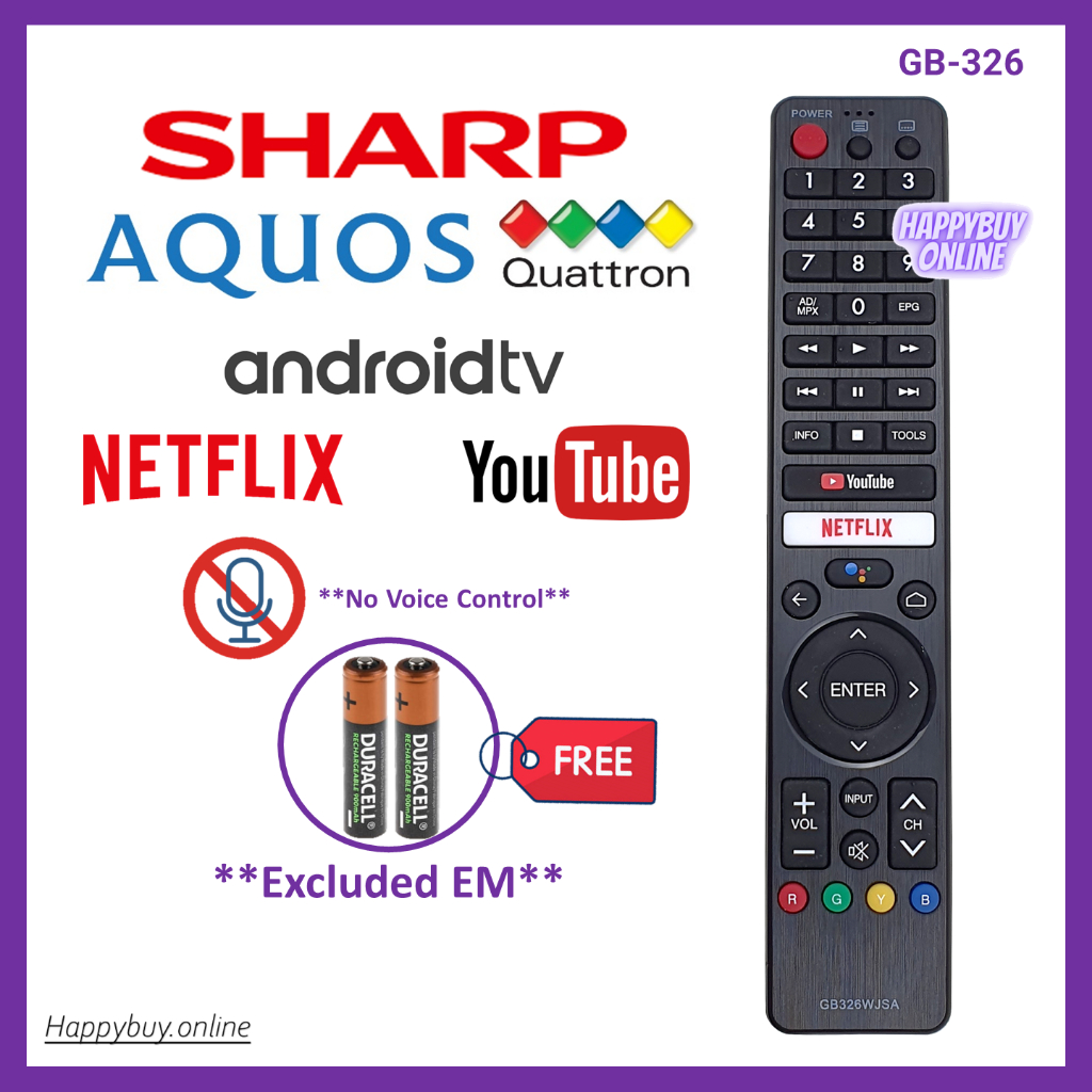 Sharp Android TV Remote Control GB326WJSA Sharp Smart Android TV Remote ...