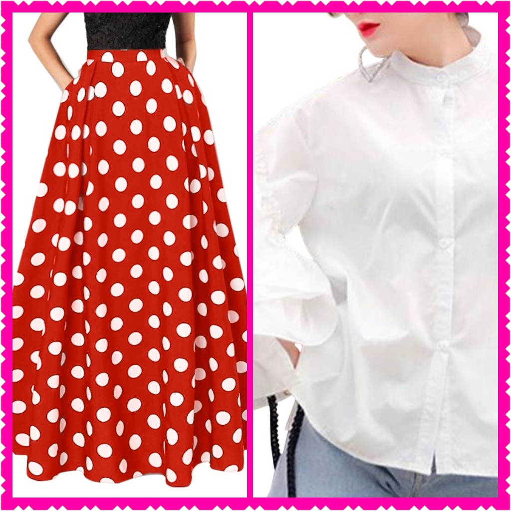 SET Skirt Polkadots Retro Saloma Blouse Saloma (size S-5XL) Blouse ...