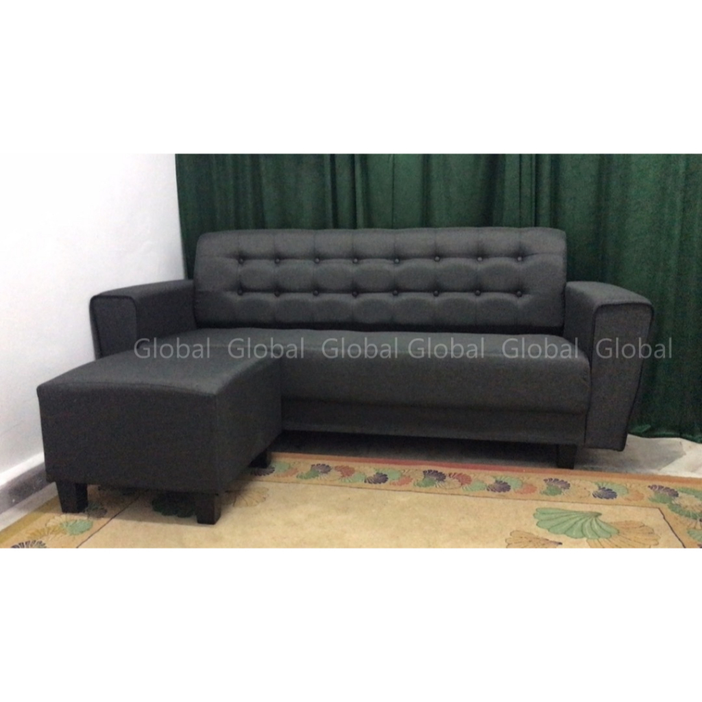Fabric Sofa Kain / Velvet Sofa Baldu / PVC Sofa Kulit L Shape 3 Seater Free 1 Stool / 2+3 Seater ...