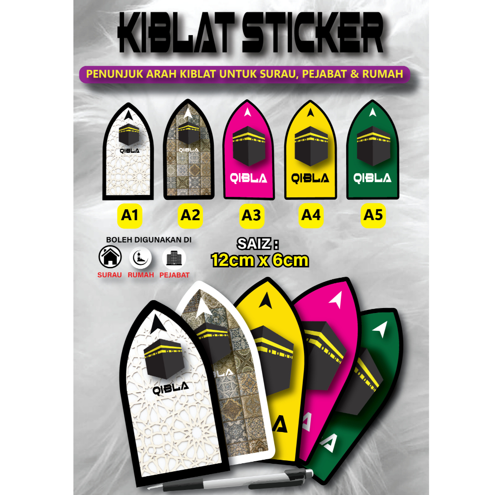 Kiblat Sticker Arah Kiblat Penunjuk Arah Kiblat Ready Stock, 3pcs ...