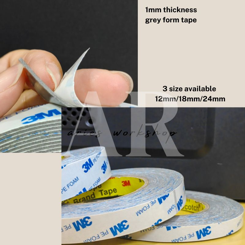 3M Double Sided Tape / PE Foam Tape 1600TG 12mm/18mm /24mm X 9m / grey ...