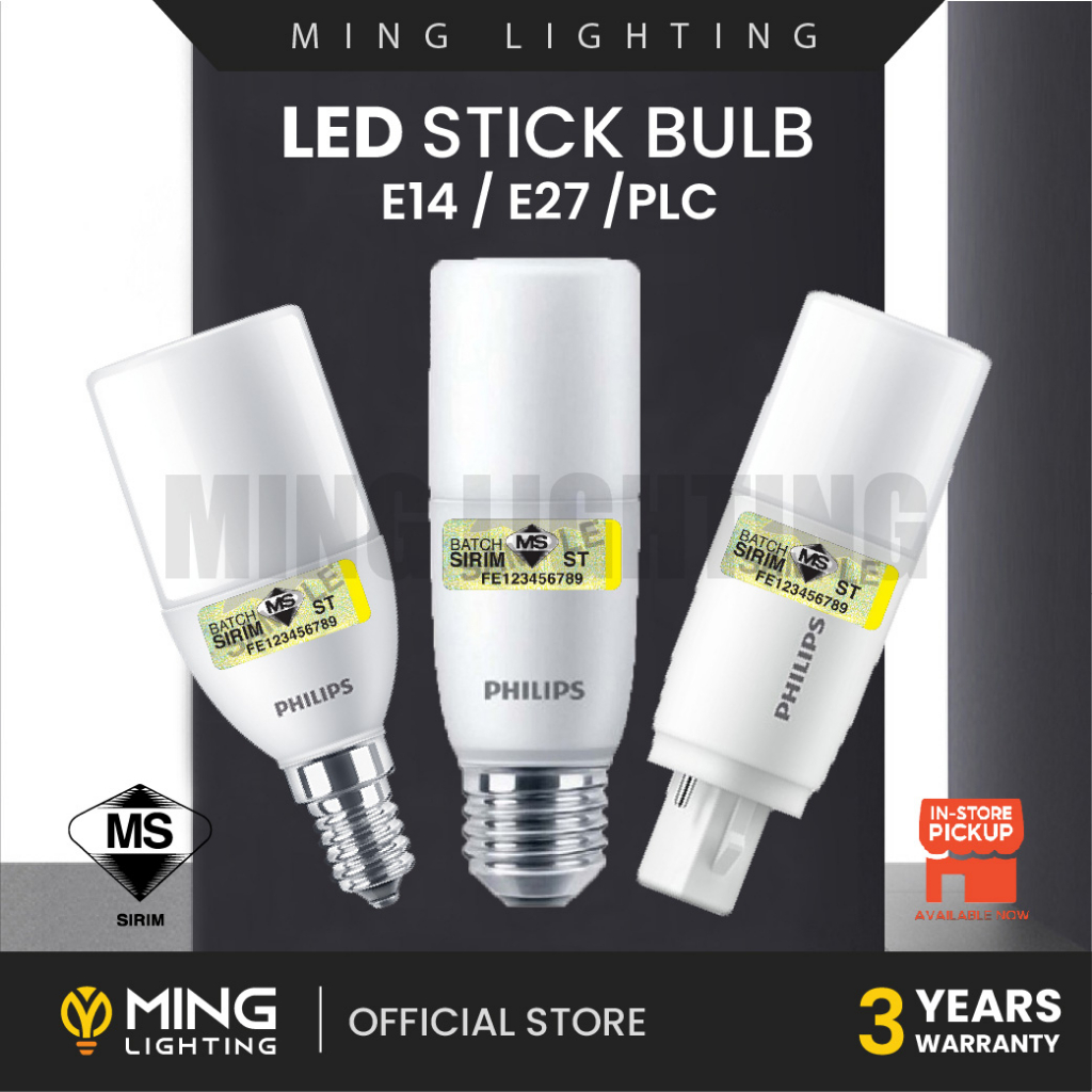 (Sirim) Philips LED E27 E14 PLC Stick Bulb MyCare Series Energy Saving Lighting Home Ceiling ...