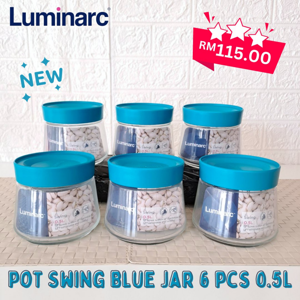 Luminarc 6pcs Pot Swing Jar / storage /balang kuih/bekas makanan ...