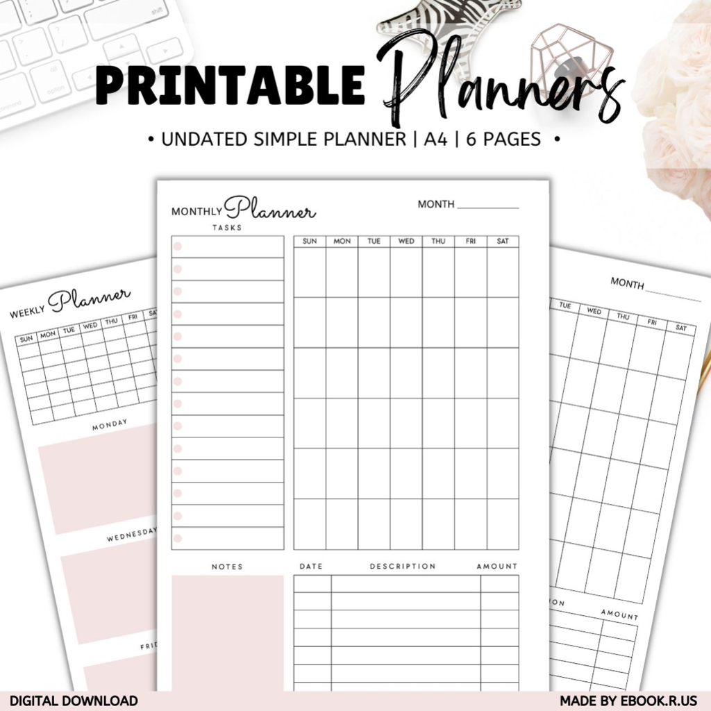 Simple Planner Printable Daily Planner Journal Weekly Undated Planner ...