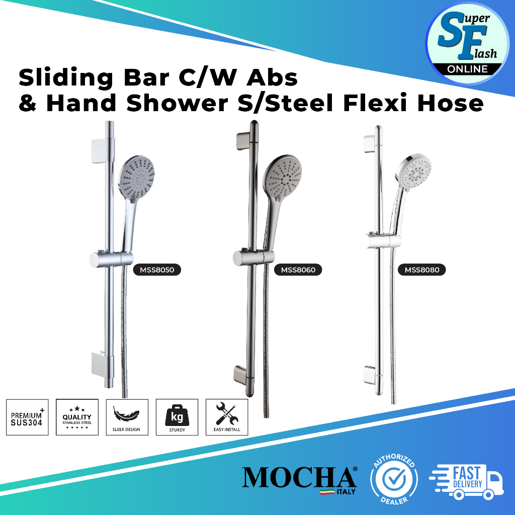 Mocha Single/3 Function Sliding Bar C/W Abs + Hand Shower Stainless ...