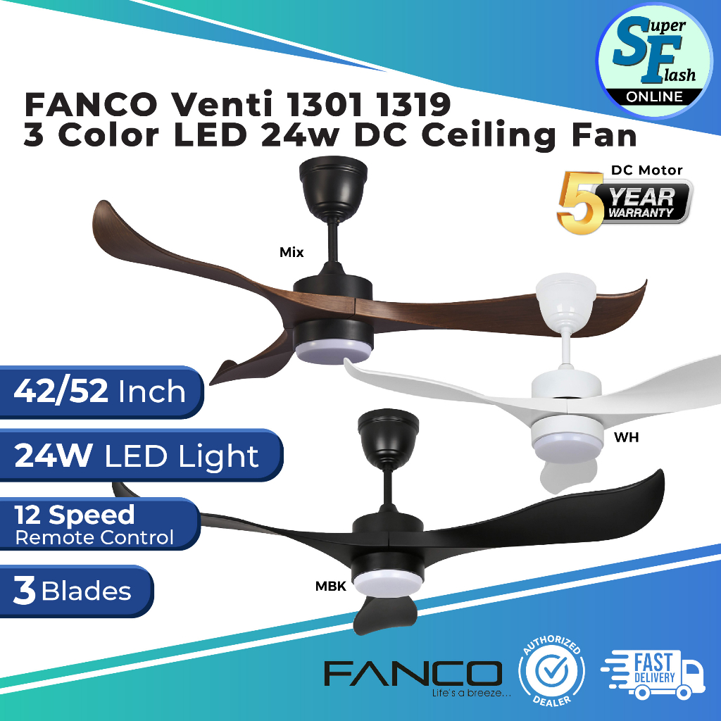 FANCO VENTI 1301 42″ | 52″ 24W LED DC CEILING FAN 3C | Shopee Malaysia