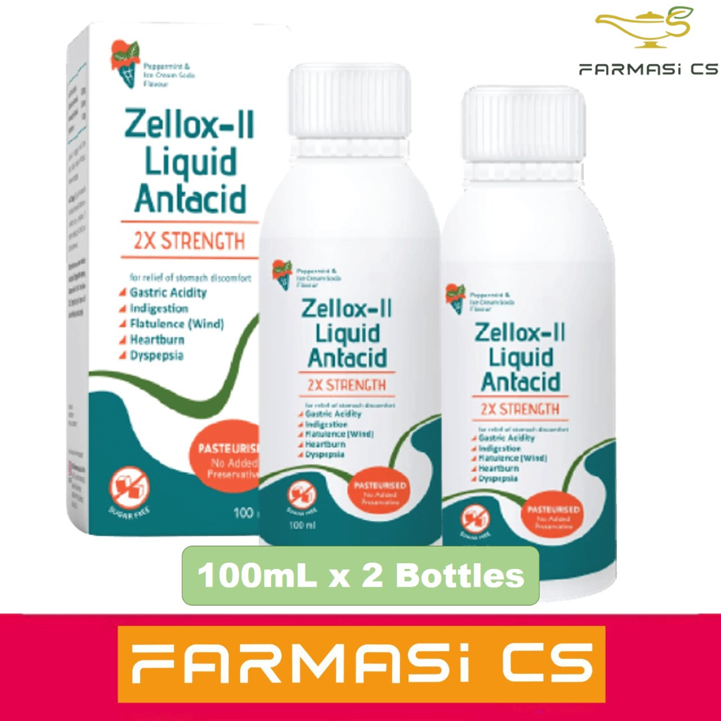 Zellox-II Double Strength Liquid Antacid 100ml x 2 (TWIN) EXP:07/2026 ...