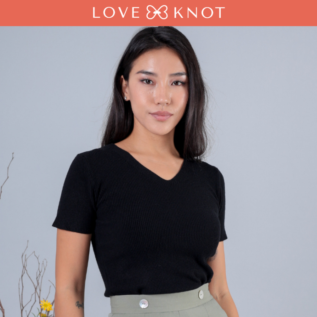 [NEW] Love Knot Thea V Neck Ribbed Knit Top | Shopee Malaysia