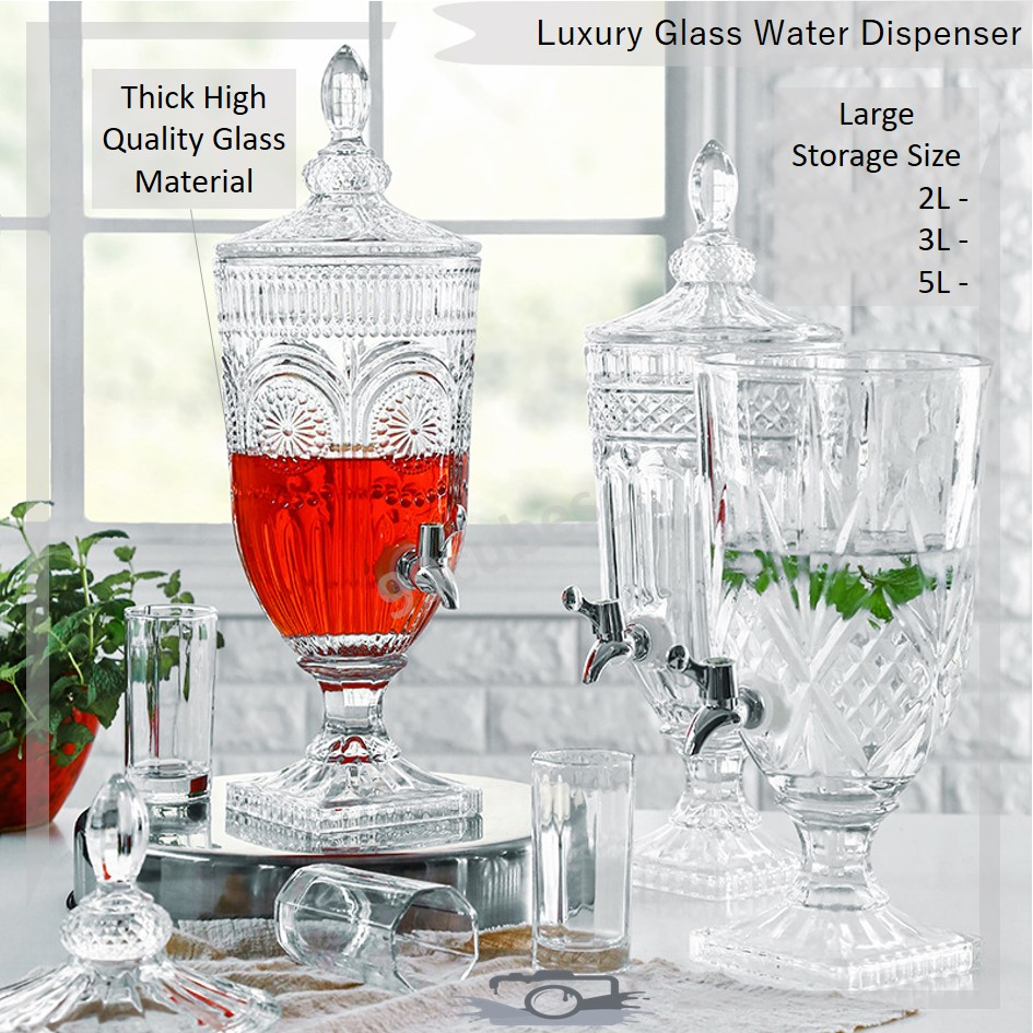 Luxury Glass Water Dispenser Container Drinks Jug Juice Party Faucet ...