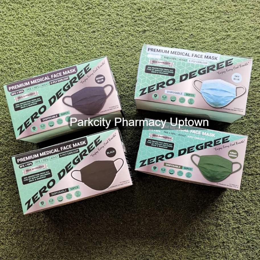 Zero Degree 4Ply Premium Medical Face Mask 50s - Black/ Denim Blue/ Sky ...