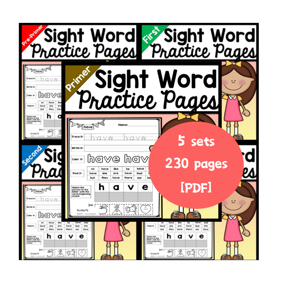 A45 - [PDF] Sight Word Practice Pages 5 sets 230 pages - preschool ...