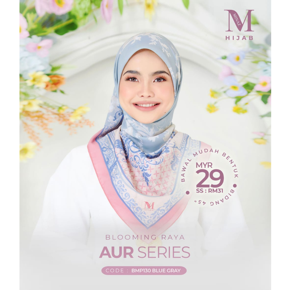 MINAZ HIJAB: BLOOMING RAYA 2023 AUR SERIES (BMP130 BLUE GRAY) | Shopee ...