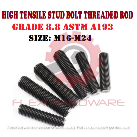 Grade 8.8 - M16 - M24 HIGH TENSILE STUD BOLT THREADED ROD / THREADED BAR High Tensile Steel ASTM ...