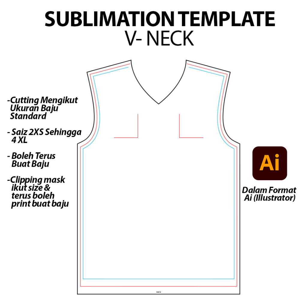 Sublimation Template Size - V- Neck I Size Template Untuk Printing Baju ...