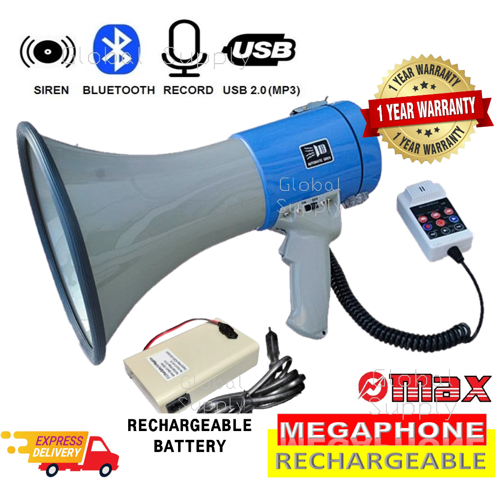 Megaphone Loud Hailer Bluetooth Support with Siren + USB + Record Function + Melody - Pembesar ...