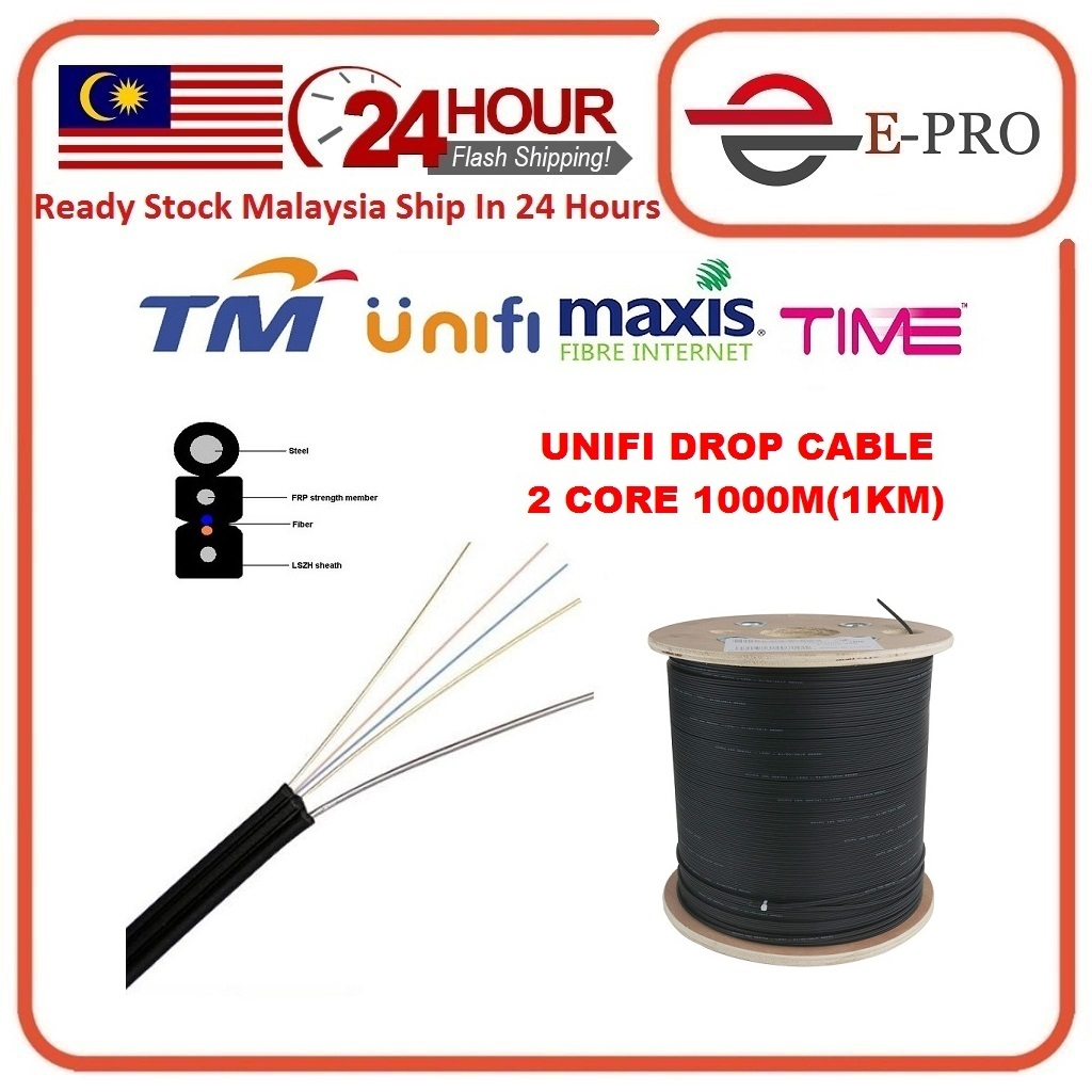 1000Meter 1Core/2Core Outdoor Drop Fiber Cable Unifi Fiber Optic 2core ...