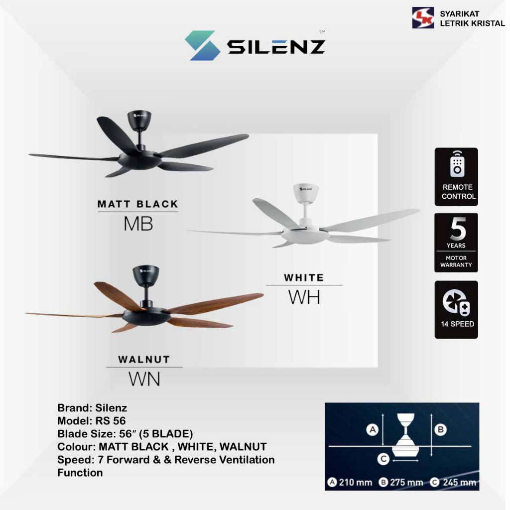 SILENZ 56" DC Motor Ceiling Fan with 7 Forward & 7 Reverse Ventilation ...