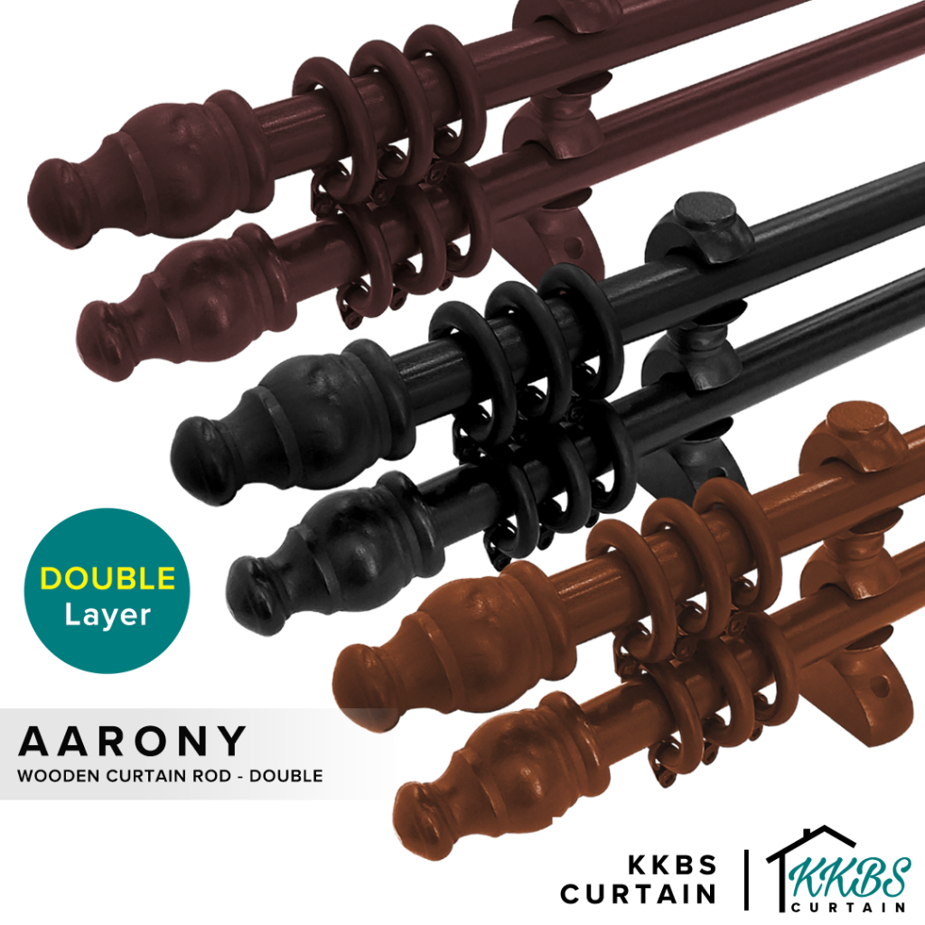 KKBS CURTAIN Aarony Rod Langsir Kayu Batang Langsir Set Lengkap Double ...