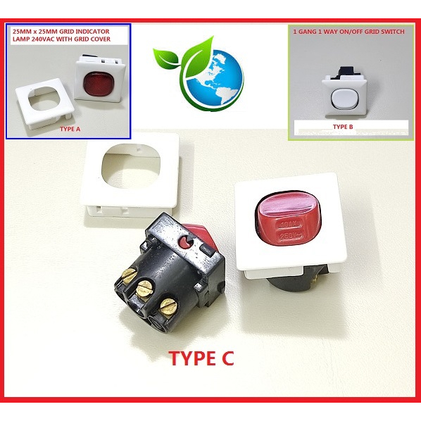 Grid switch complete with cover / momentary push button / 1 gang 1 way ...