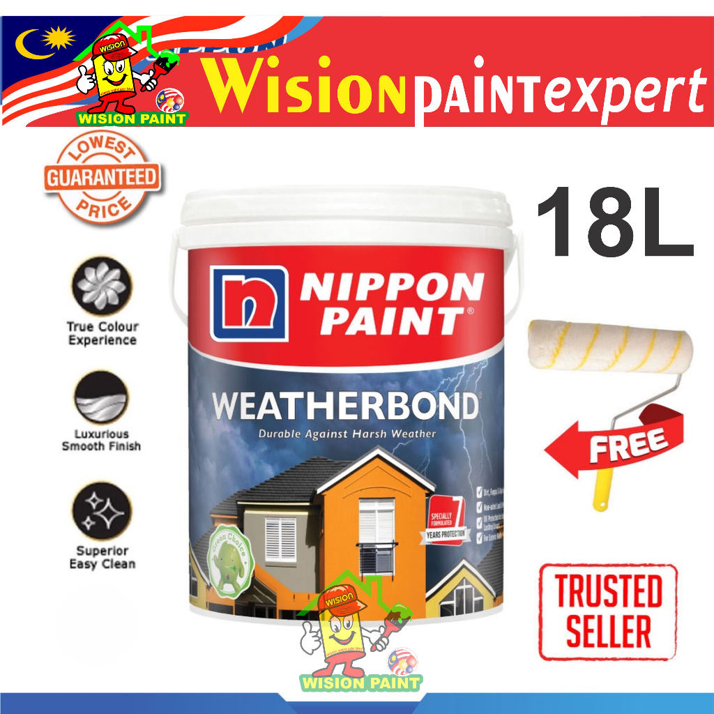 18 LITER NIPPON PAINT WEATHERBOND ( FREE 7" ROLLER SET ) Exterior Paint / Cat Rumah Luar 18L ...