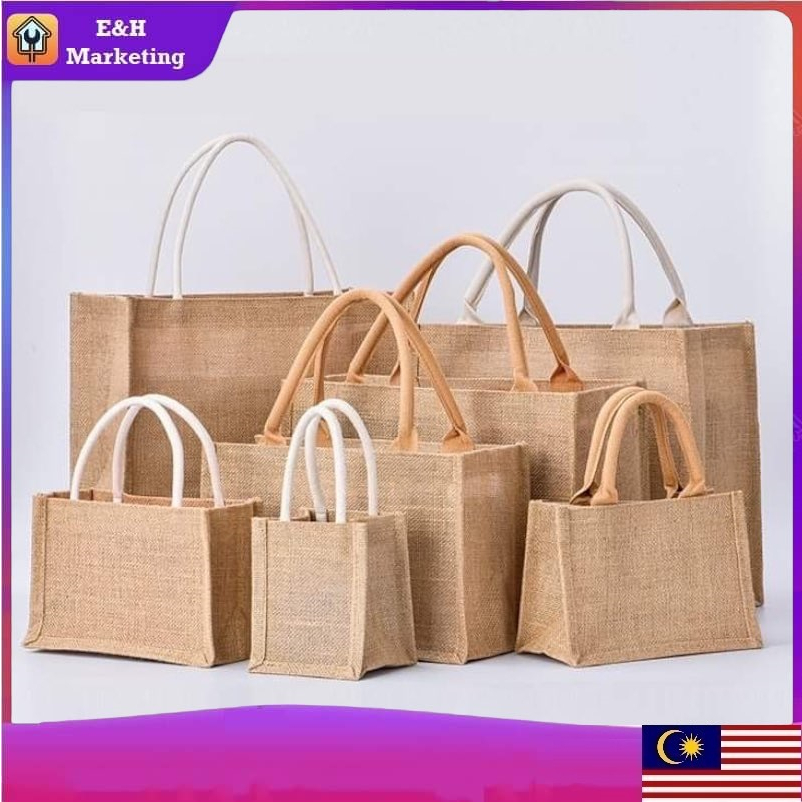 MUJI Style Reusable Burlap Tote with Handle Storage Organizer Handbag ...